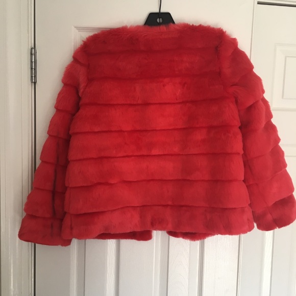 scripted | Jackets & Coats | Scripted Tiered Faux Fur Jacket In Brilliant Poppy | Poshmark